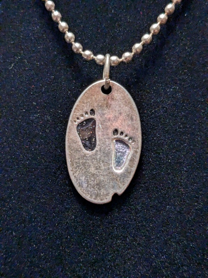Silver Tone Ball Chain Necklace Drop Dangle Footprints On Tag 18" | eBay