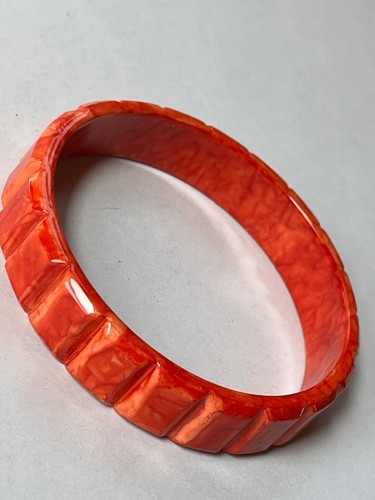 Vintage Orange & Red End of Day Faux Bakelite Plastic Ridged Rectangle ...