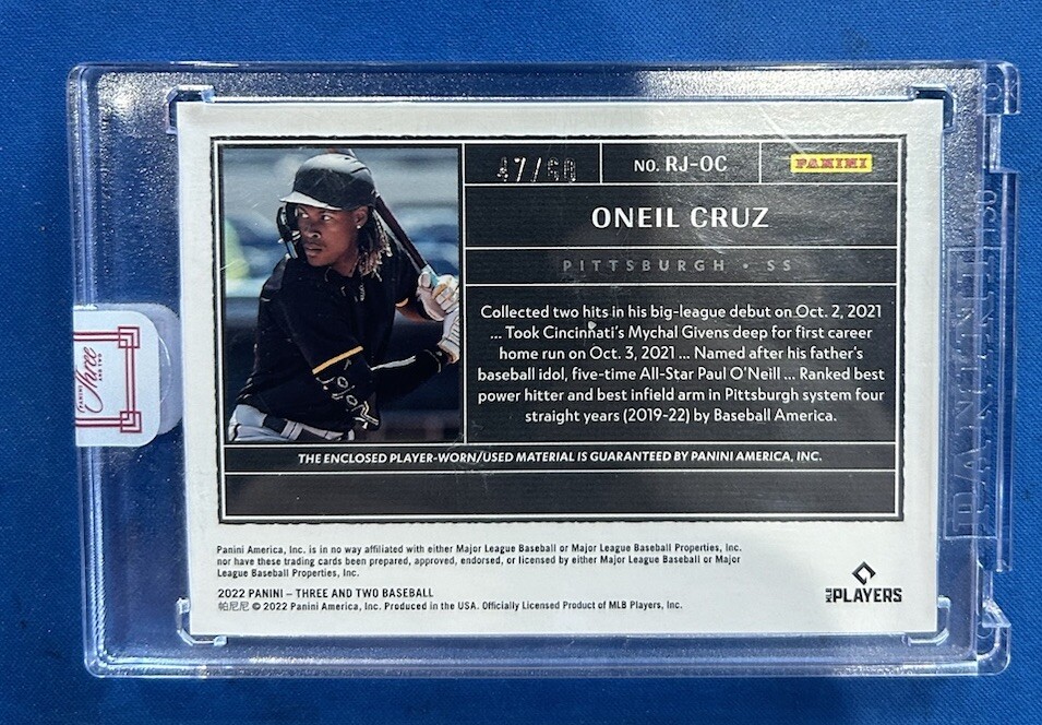 Oneil Cruz 2022 Panini Three And One RC 3 Color Player Worn Patch /60 🔥 ...