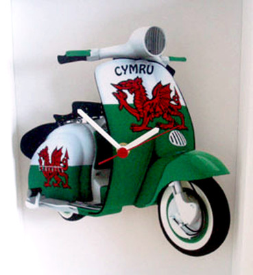 Scooter Wall Clock, Welsh Dragon Scooter Clock, Lambretta, Mod Scooter ...