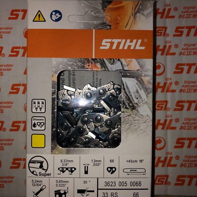 Stihl 18" chain saw chain 33RS 66 66 Links .3/8 Pitch 0.50 full chisel ...