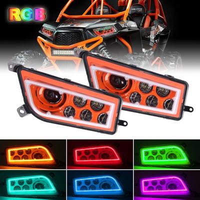 Pair Orange ATV RGB Halo LED Headlights For Polaris RZR XP 1000 – ATV ...