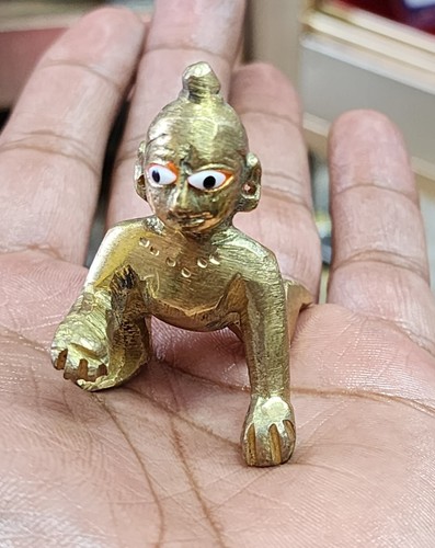 Brass 2 inches Lord Bal Krishna Statue Hindu God Laddu gopal usa Fast ...
