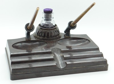 BakeLite Brown Dip Pen Desk Set w/Ink Bottle & Two Hunt Crow's Quill ...