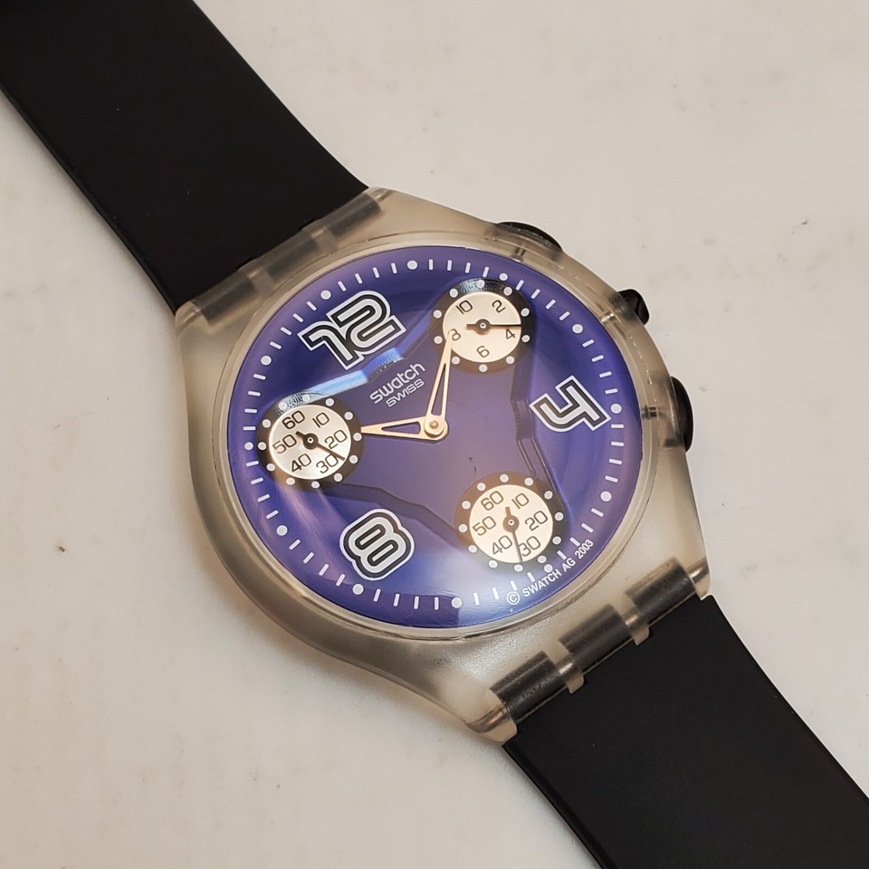 DOWN THE LINE SWATCH CHRONO SUYK110 BLUE SWISS MADE MEN'S WATCH NEW ...