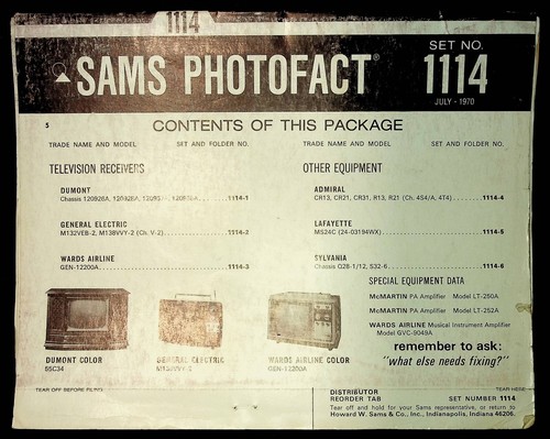 Photofact Schematic Folder 1970 #1114 w/ Dumont Color 55C34 TV ...