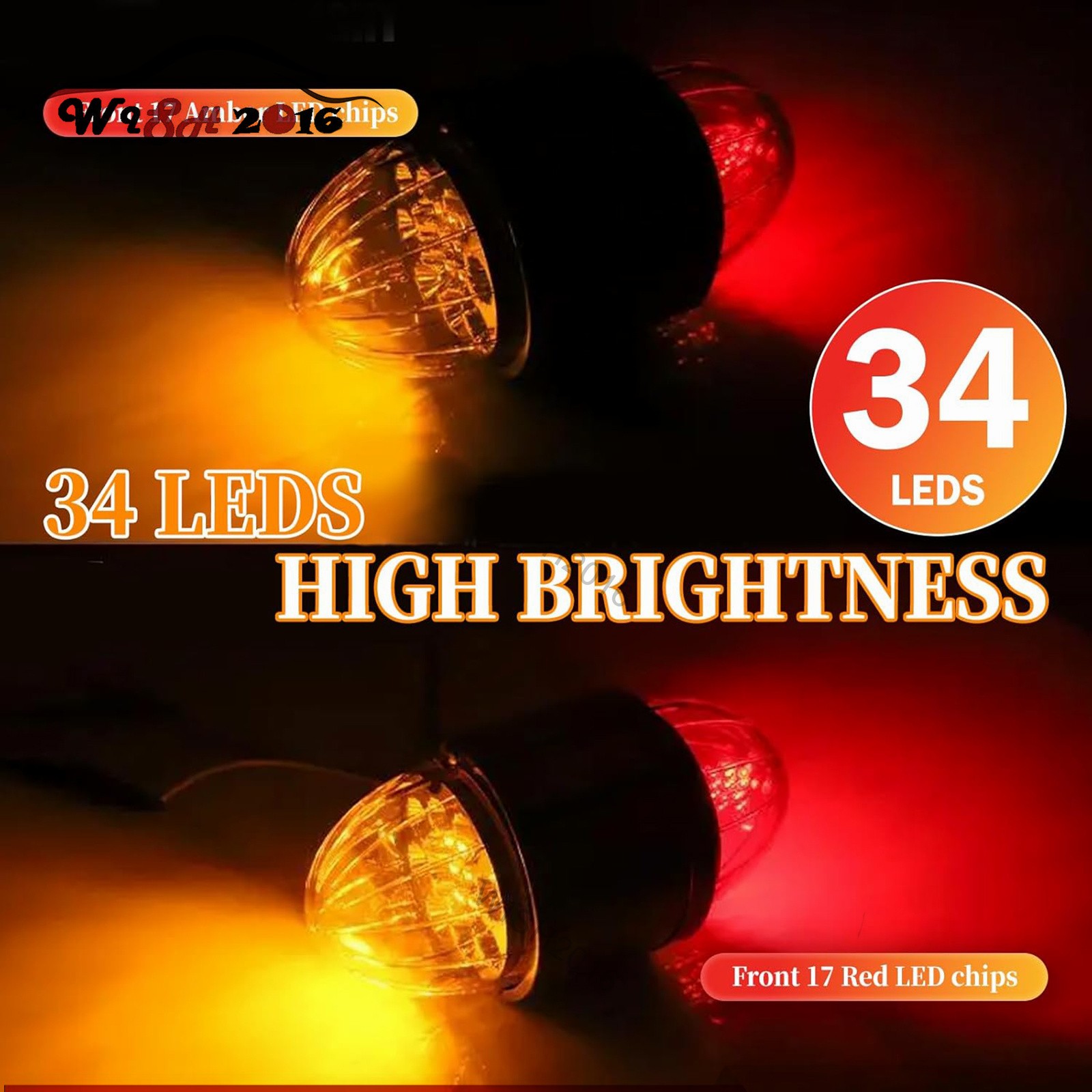 2PCS 17 LED Dual Function Watermelon Double Face Light Amber Red Chrome ...