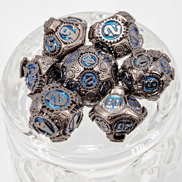 Sage's Artificer's Core Cerulean Essence Metal Polyhedral Dice Set ...