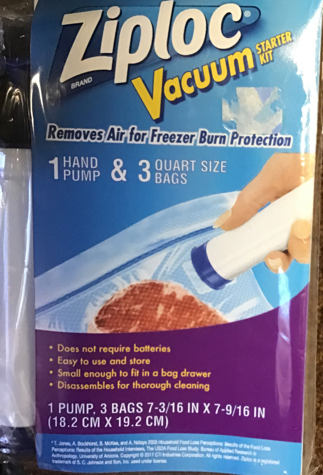 New Ziplock Vacuum Starter Kit 1 Hand Pump & 3 Quart Bags Sealed ...