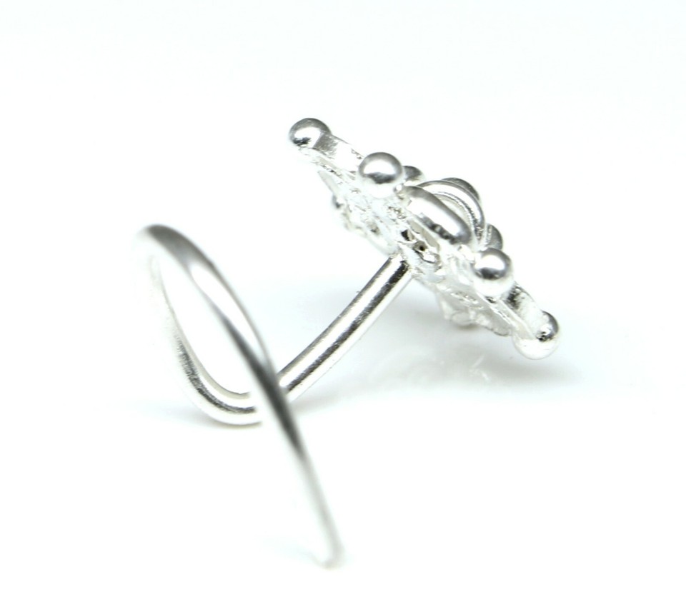 Real Indian 925 Sterling Silver Nose Stud corkscrew piercing nose ring ...
