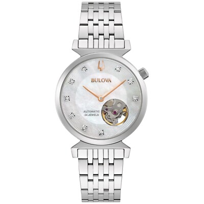 Bulova Womens Classic Regatta Automatic Silver Stainless Steel Watch ...