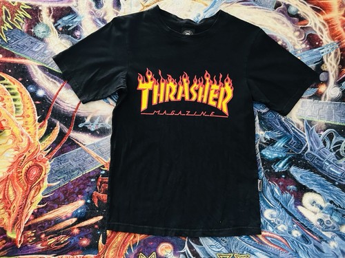 THRASHER Graphic Tee Shirt Size S Black Skateboarding Magazine Flame ...