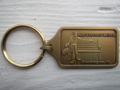 Abraham Abe Lincoln Bench Statue Bloomington, IL Souvenir Brass Keyring ...