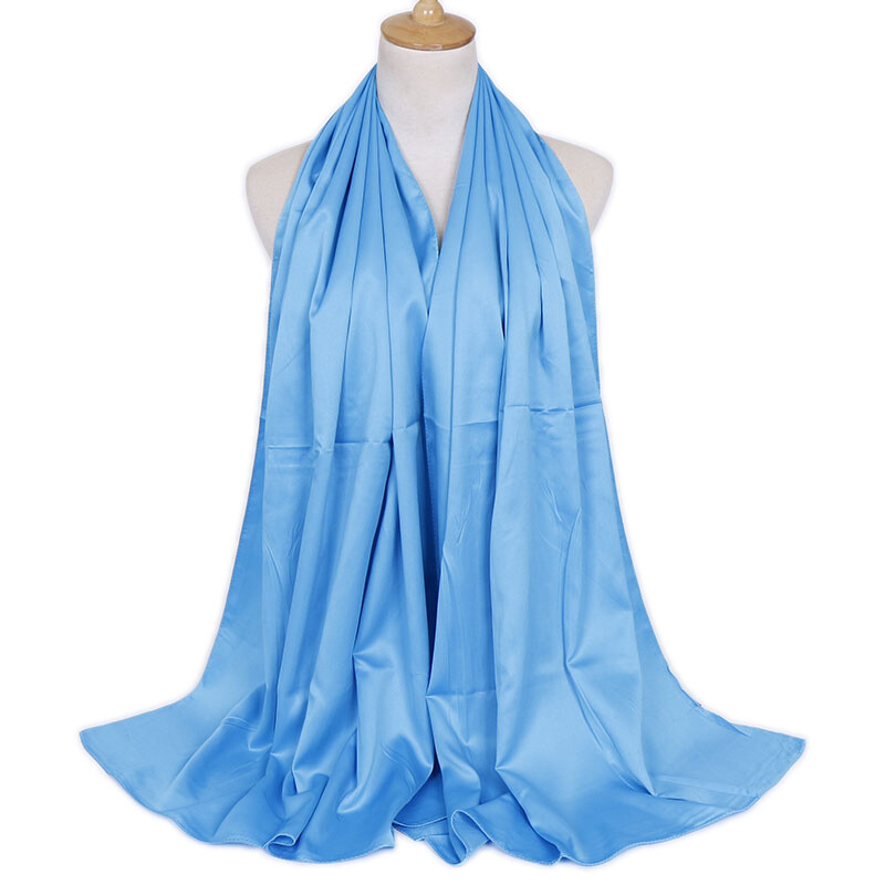 Muslim Woman Veil Solid Color Long Shawls Dress Hijab Satin Scarf ...