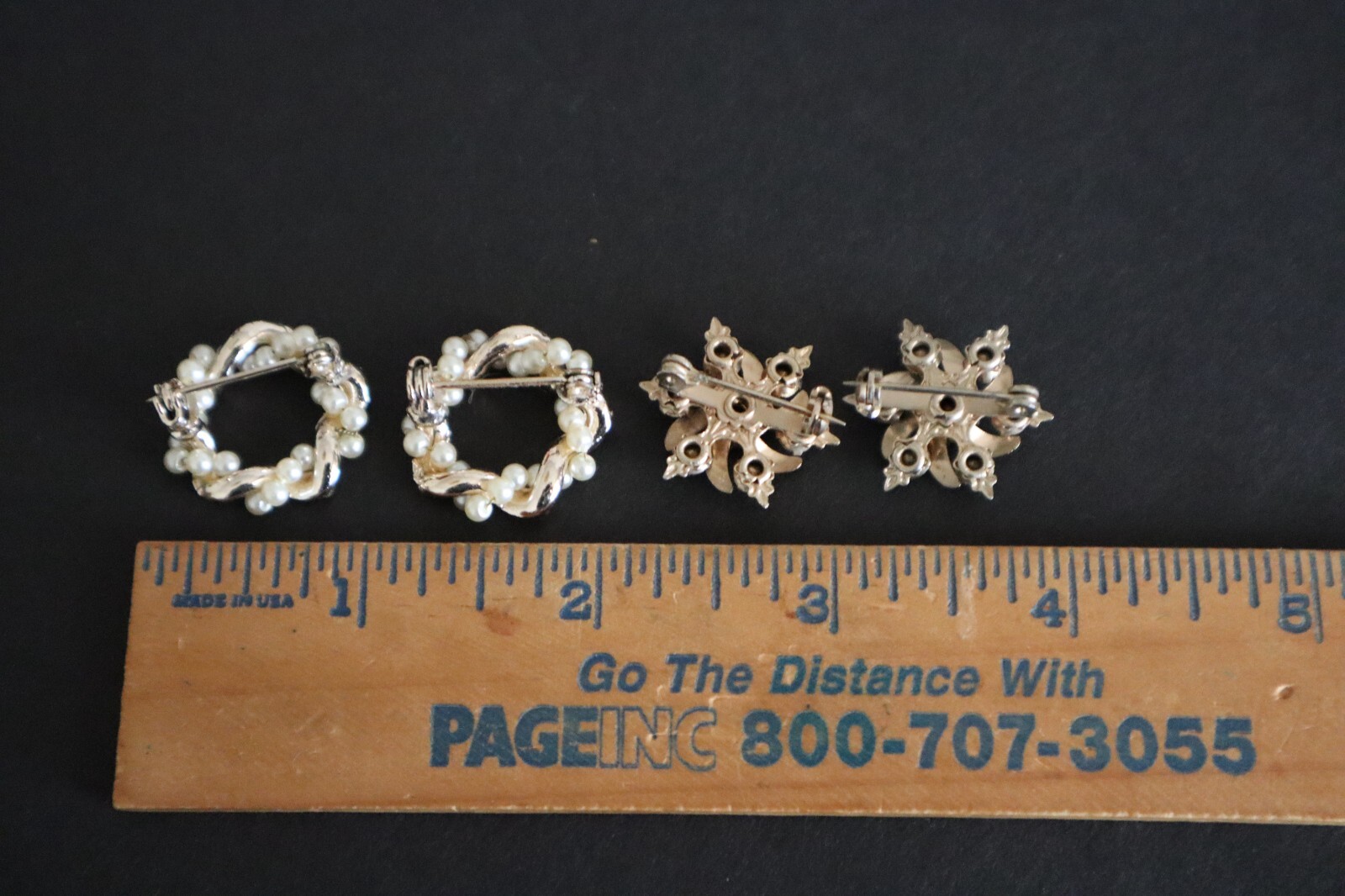 4 Vintage Scatter Pins Faux Pearl White Purple Rhines… - Gem