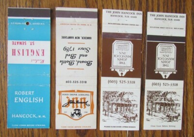 HANCOCK NEW HAMPSHIRE MATCHBOOK COVERS: LOT OF 4 DIFFERENT EMPTY ...