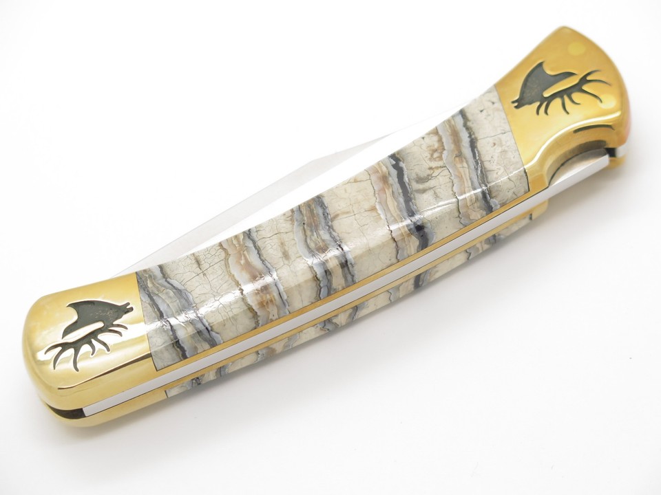 Custom Brian Yellowhorse Buck 110 Elk Scene Lockback Folding Hunter ...