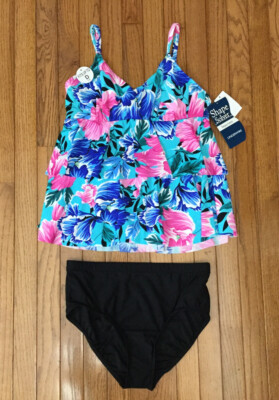 New SHAPE SOLVER 2 Pc Swimming Tankini Top & Bottom Underwire Floral Sz ...