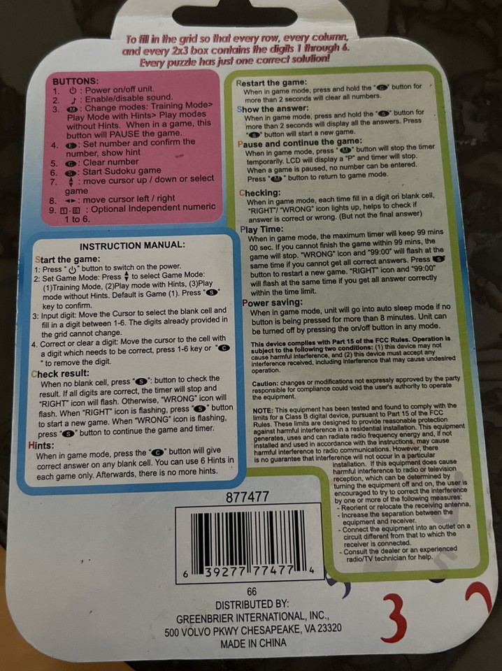 NEW 2000 New Sealed Electronic Mini Sudoku Travel Game Videogame ...