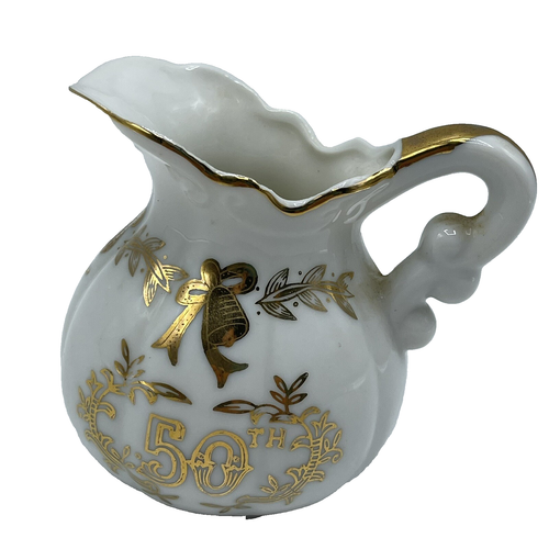 50th Anniversary Small White Pitcher With Gold Lettering Porcelain ...