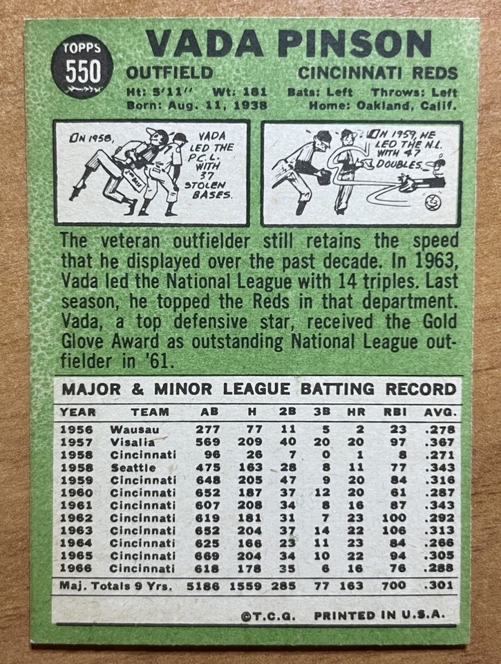 1967 Topps High Number 550 - Vida Pinson | eBay