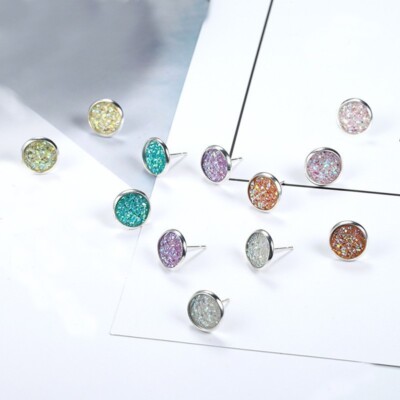 Multicoloured Glittering Sparkle Small Round Stud Earrings Shiny Ear ...