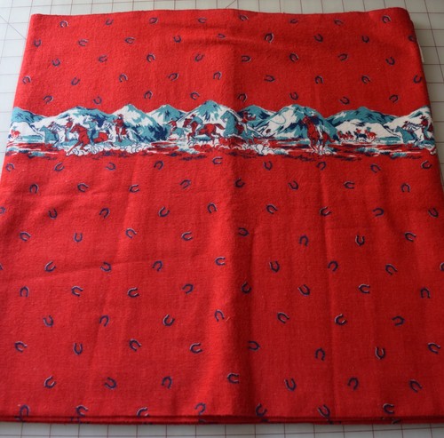 5062 Lg pc antique 1950's cotton fabric, red cowboy pattern flannel, v ...