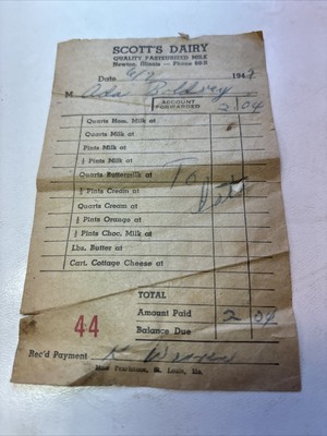Vintage 1947 Newton Illinois Scott’s Dairy Invoice | eBay