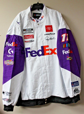 New NASCAR #11 Denny Hamlin FedEx embroidery twill cotton white jacket ...