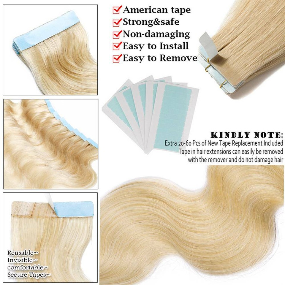 Thick Wave Tape In Skin Weft Remy Human Hair Extensions Full Head 10/20 ...