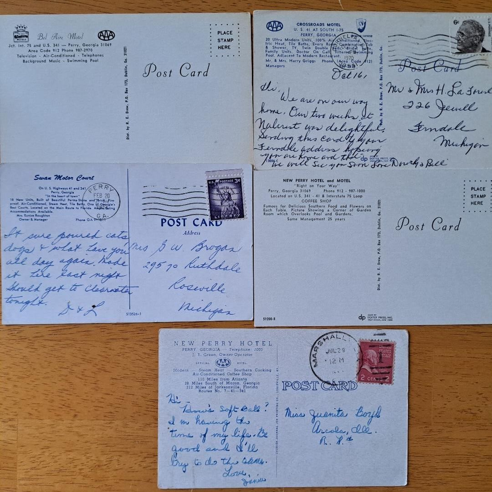 Lot of 5 PERRY, GEORGIA Old GA Postcards Restaurant, Motels ca.1950's ...