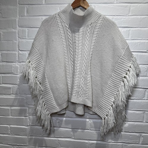 French Connection Cream White Mock Neck Poncho Knit Sweater Size Medium ...