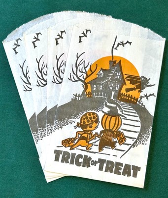 Vtg Trick or Treat Bags Set of 4 Halloween Candy 3.5x6" Paper Sack ...