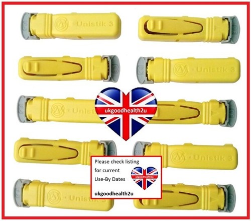 10x Unistik 3 NORMAL Yellow Lancets Blood Glucose Finger Pricker ...