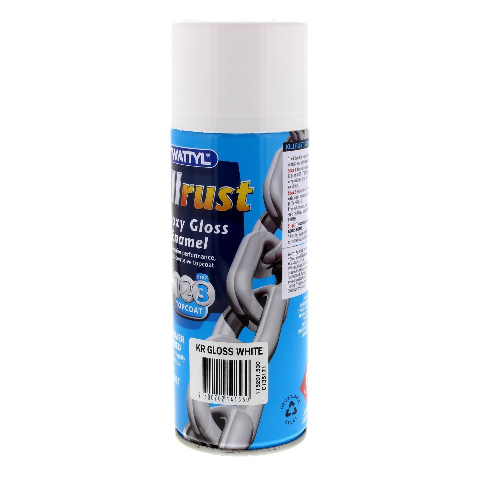 Killrust Gloss Enamel White Aero Spray Paint Can 300g Wattyl Anti-Rust ...