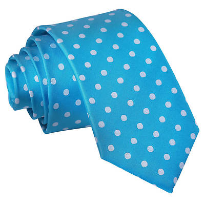 Robin's Egg Blue Mens Slim Tie Woven Classic Polka Dot Modern Necktie ...