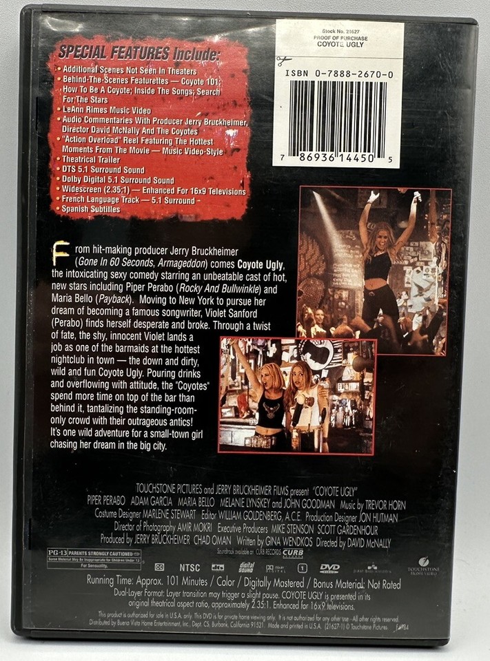 Coyote Ugly DVD Widescreen Piper Perabo Adam Garcia Maria Bello 2000 ...