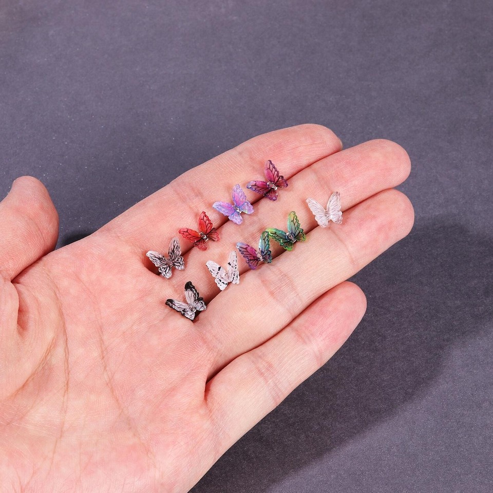 1/9 Pairs Butterfly Stud Earrings Plastic Resin Ear Studs Helix ...