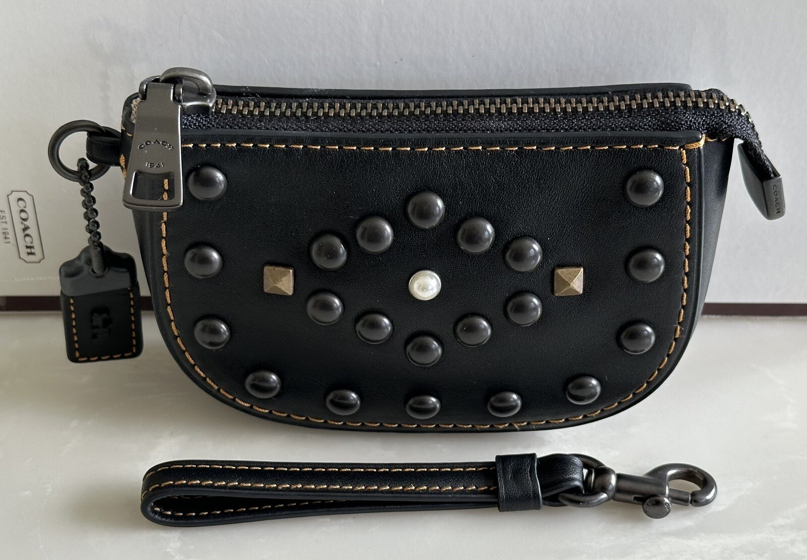 COACH BLACK LEATHER WESTERN RIVETS SMALL POUCH 57184 - Gem
