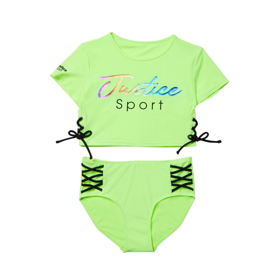JUSTICE Girls Swimsuit Tankini Bikini Rash Guard Lace 5 6 8 10 12 14 16 ...