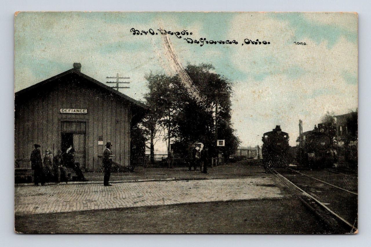 OH - DEFIANCE OHIO 1911 Postcard B&O TRAIN DEPOT RAILROAD STATION | eBay