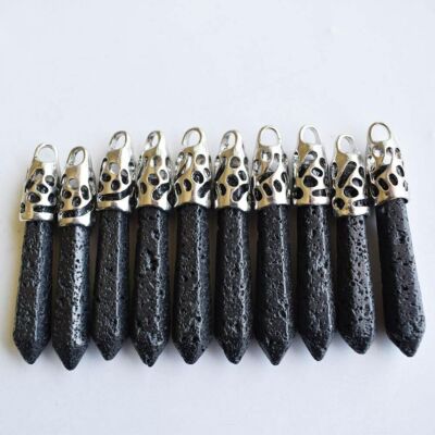 20pcs Wholesale Natural Volcanic Rock Hexagonal Pillar Charms Pendants ...