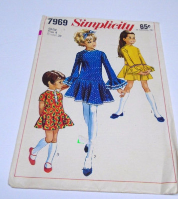 Vintage 1960s Simplicity 7969 Pattern, Girls Dress, Size 4, Breast 23 ...