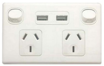Wall Mount 2 Way Powerpoint With Dual USB Charging Outlets white Cover ...