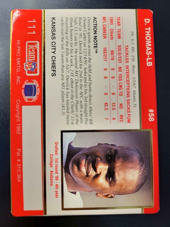 1992 Action Packed Derrick Thomas card #111 | eBay