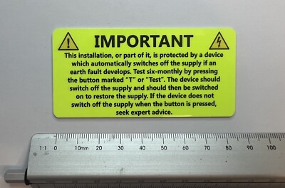 2x RCD Test PVC Quality Tag Label Rigid Plastic Yellow Electrical ...