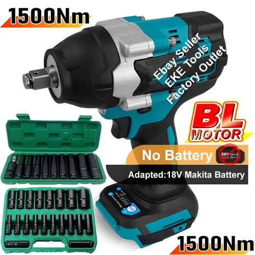 1500NM Brushless Cordless 1/2'' Impact Wrench Rattle Gun For Makita 18V ...