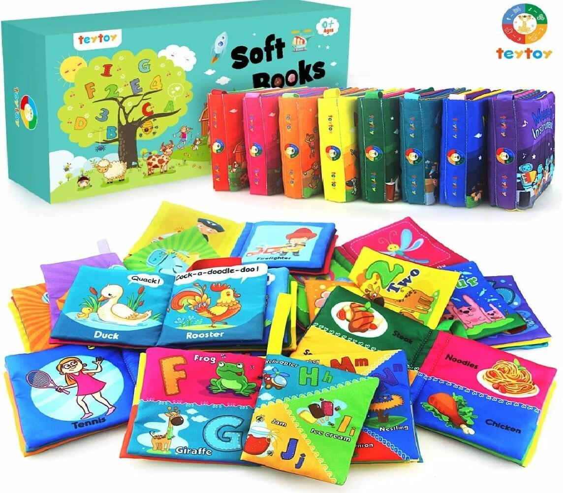 My First Soft Book TEYTOY 8 PCS Nontoxic Fabric Baby Cloth Books Early ...