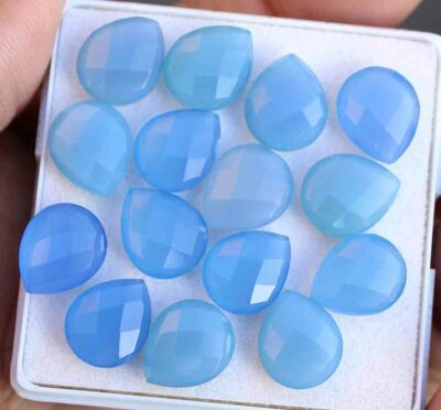 54.70 Ct Natural Blue Chalcedony Gemstone Briolette Faceted Cut 10*12 ...