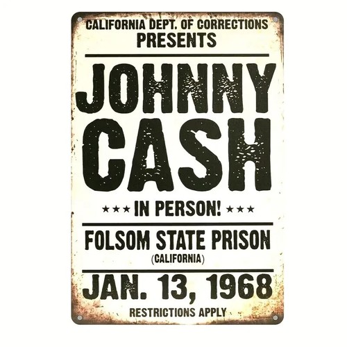 Johnny Cash Folsom Prison Man Cave Replica Poster - 8" X 12" Tin Wall ...